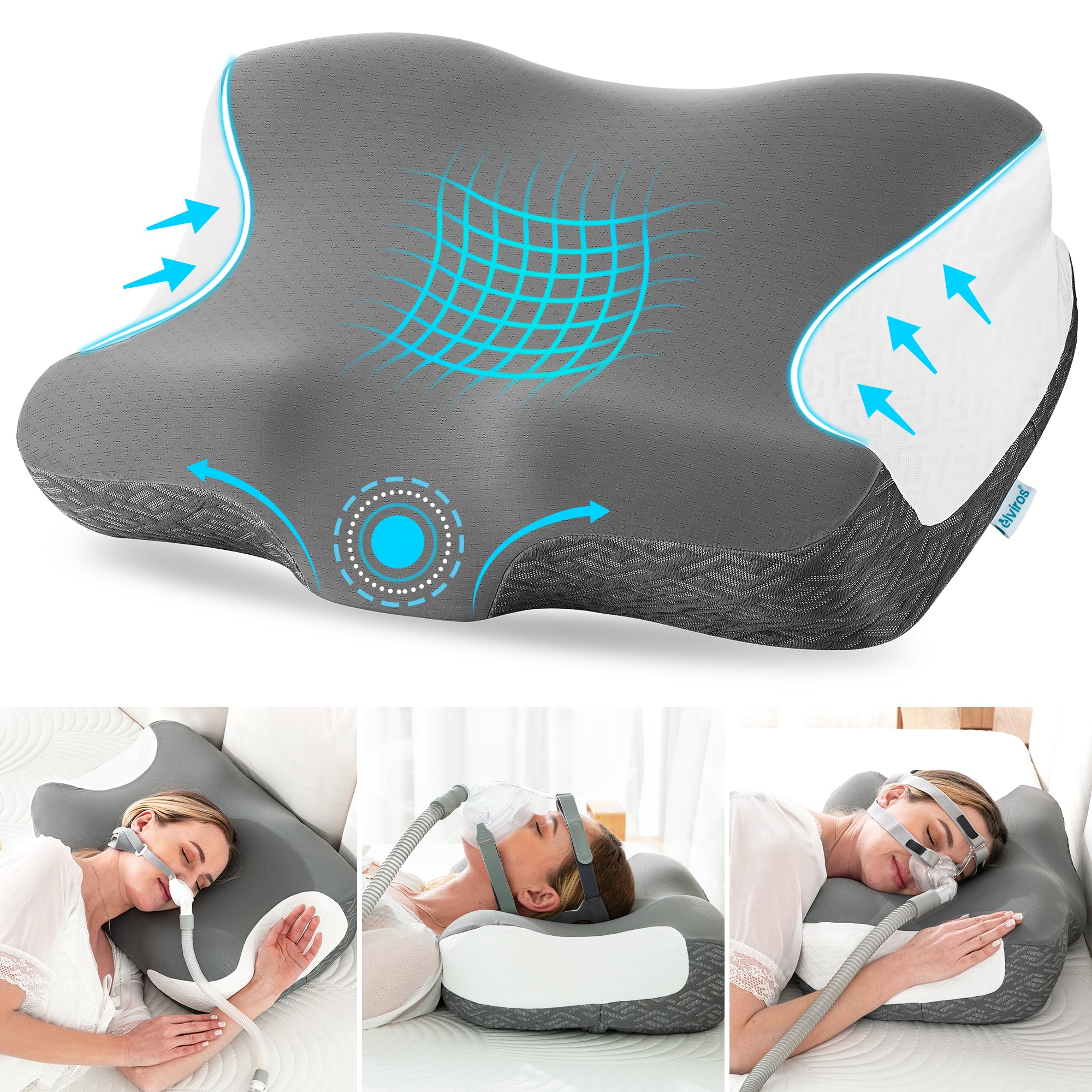 Elviros Orthopedic Pillow for CPAP Users with Cooling Nylon-Spandex Pi